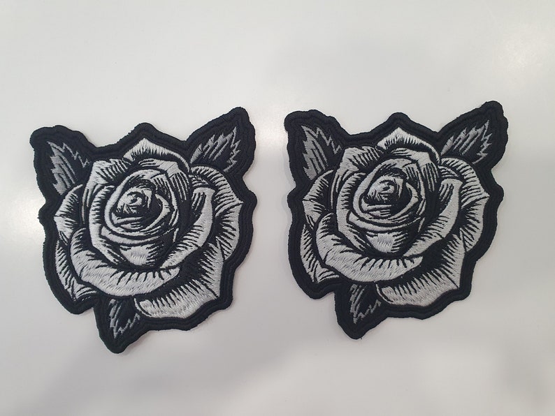 Black or White Rose Flower Patch, Machine Embroidered Rose, Sew on ...