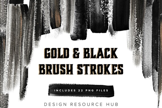 Black & Gold Digital Brush Stroke Clipart Logo Artwork | Etsy