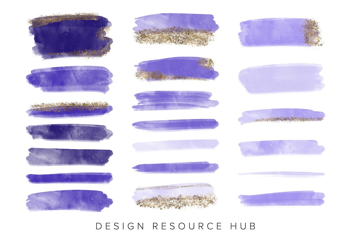 Purple & Gold Digital Brush Stroke Clipart • Logo Artwork • Website ...