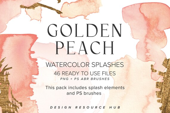 Golden Peach Watercolor Splash Pack Logo Artwork Website | Etsy