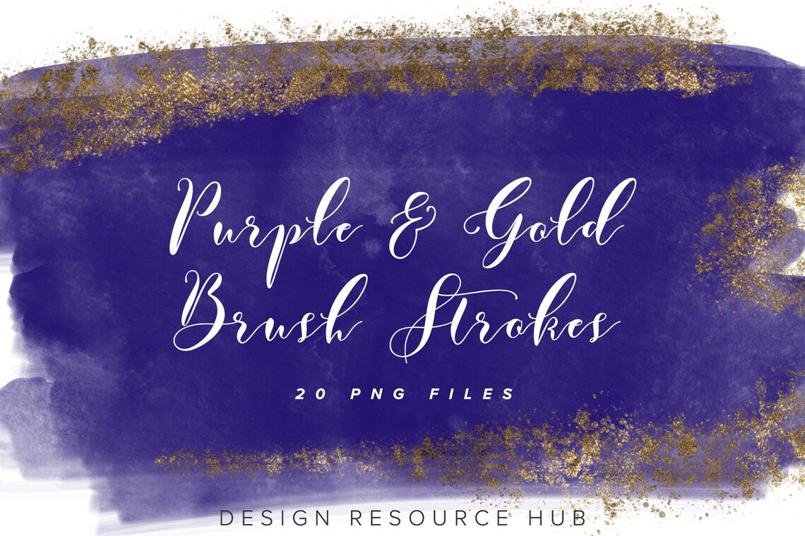 Purple & Gold Digital Brush Stroke Clipart • Logo Artwork • Website ...