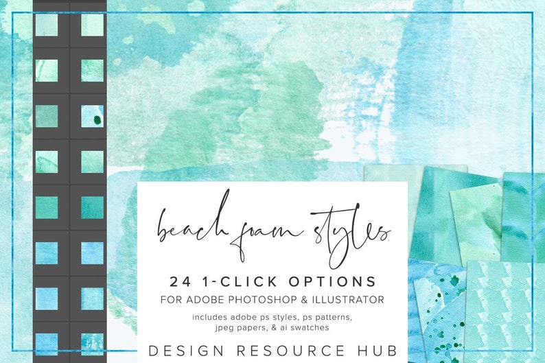 Beach Foam Watercolor Photoshop Style Pack • One Click Layer Style Pack ...