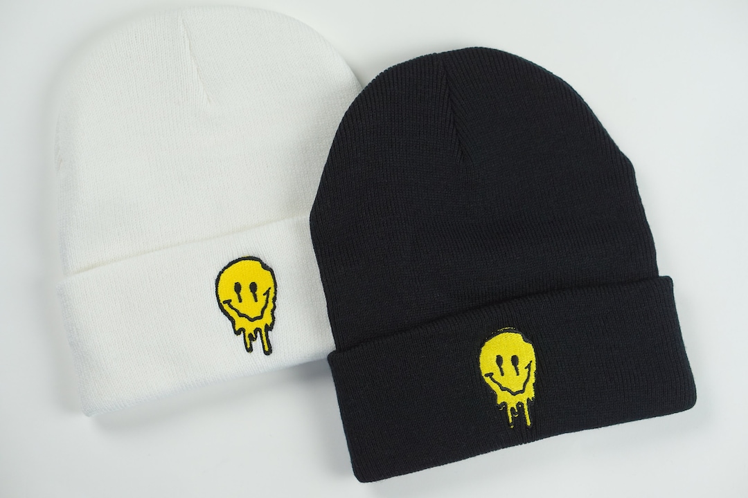 Smiley Face Drip Beanie | Embroidered Beanie | Aesthetic Beanie | Cute ...