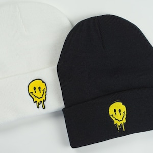 Smiley Face Drip Beanie | Embroidered Beanie | Aesthetic Beanie | Cute ...