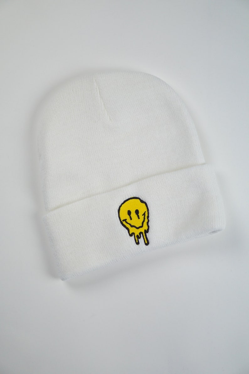 Smiley Face Drip Beanie | Embroidered Beanie | Aesthetic Beanie | Cute ...