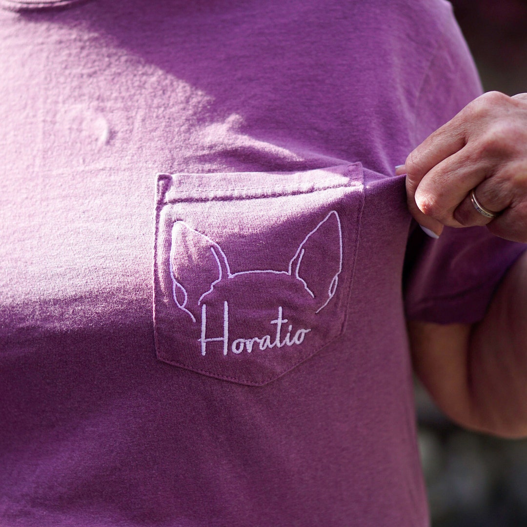 Personalized Dog Outline With Name Embroidered Pocket Tee | Dog Tee ...