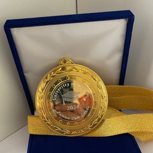 NEW LARGE 87mm Shiny Gold Medal in a Velvet Case, Personalise With ...