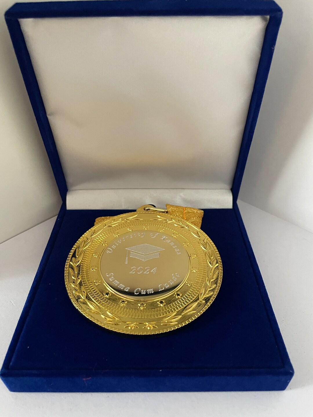 NEW LARGE 87mm Shiny Gold Medal in a Velvet Case, Personalise With ...