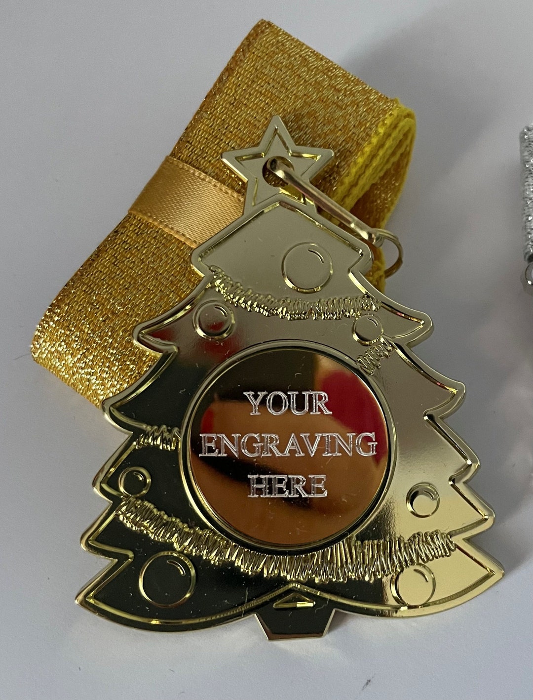 Engraved CHRISTMAS TREE Medal in Organza Gift Pouch, Personalise With ...