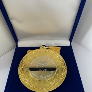 NEW LARGE 87mm Shiny Gold Medal in a Velvet Case, Personalise With ...