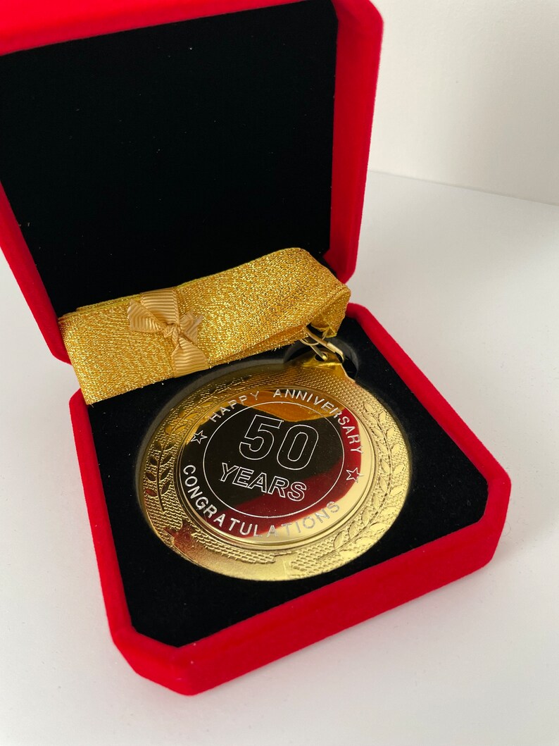 Personalised 50th Anniversary Gold Medal in Luxury Velvet Case - Etsy