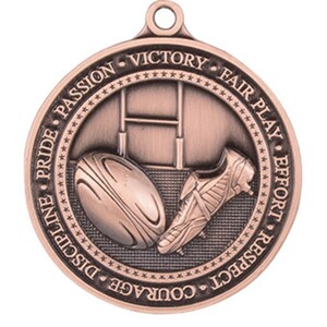 RUGBY 60mm Medal, Gold / Silver / Bronze, Personalise With Text, Team ...