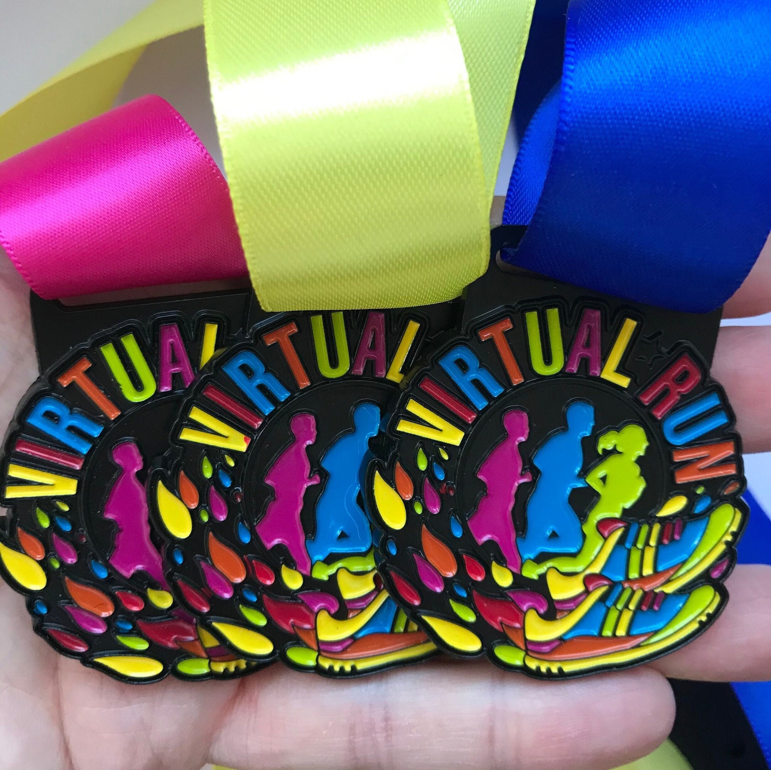 Neon Virtual Run Black Metal Medal Running Challenge Event - Etsy
