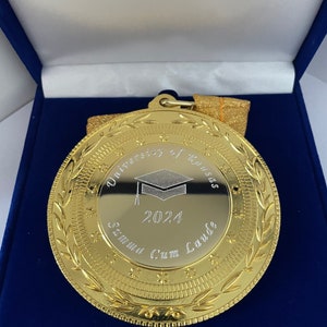 NEW LARGE 87mm Shiny Gold Medal in a Velvet Case, Personalise With ...