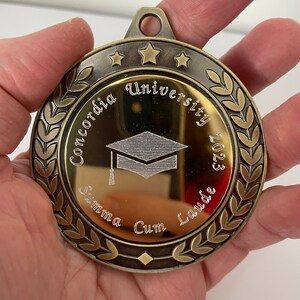 Engraved GRADUATION CAP Logo Medal, Quality Antique Gold Medal in ...
