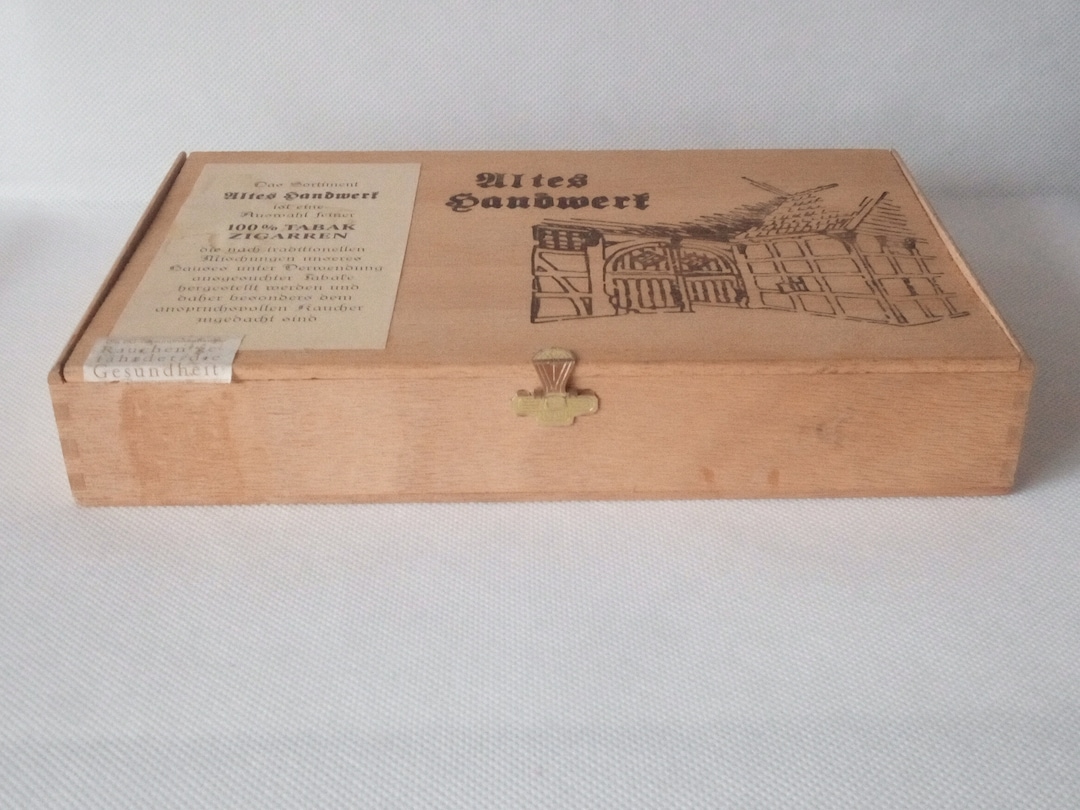 Vintage 70s Wooden Cigarette Tobacco Box, Cigar Natural Box With Hand ...