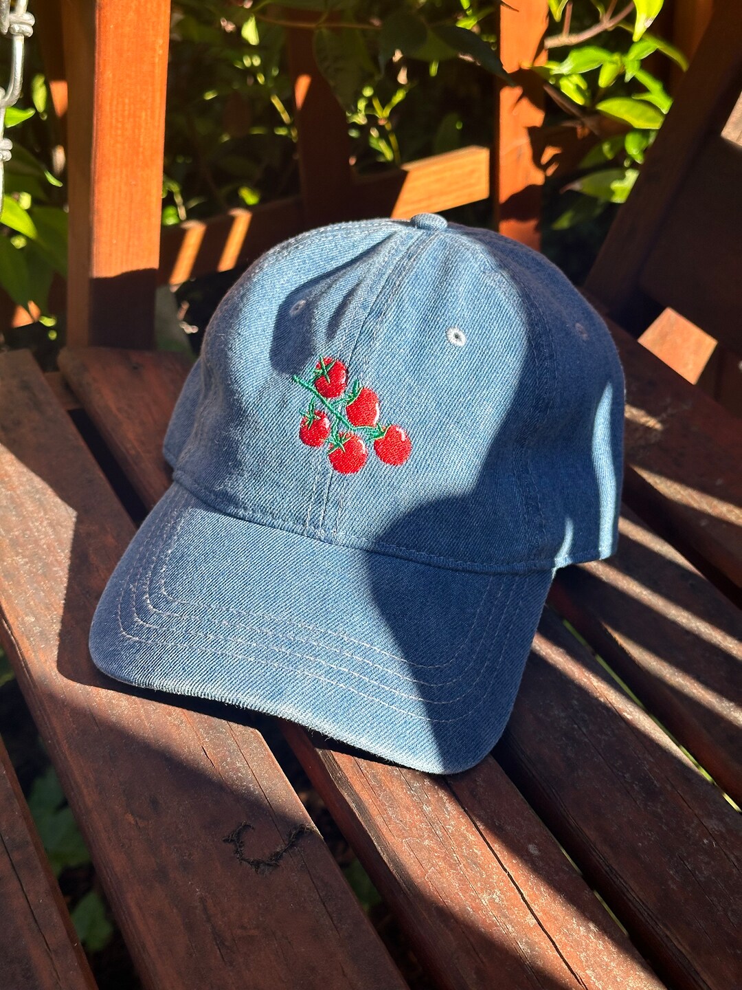 Embroidered Tomato Denim Hat | Tomatoes on Vine Baseball Cap | Summer ...