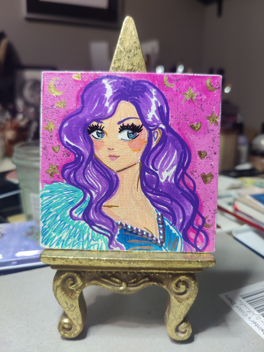 Original 4x4 Mini Canvas Drawing Kawaii Anime Girl Illustration, Made ...