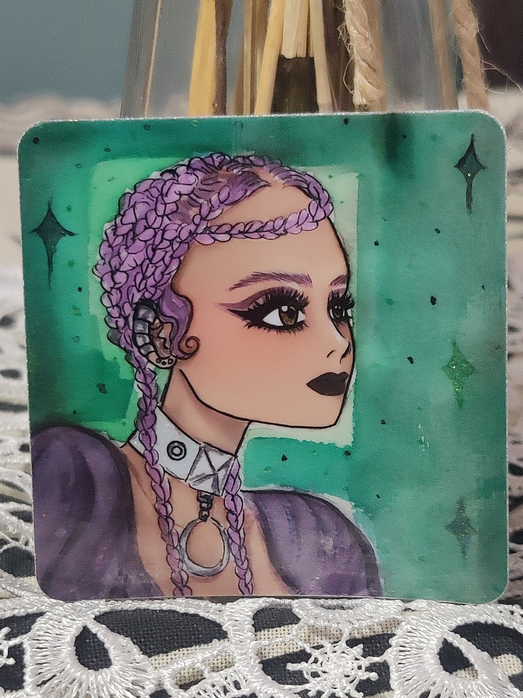 Glitter Goth Girl Sticker: Holographic Vinyl, Witchy Kawaii Art - Etsy