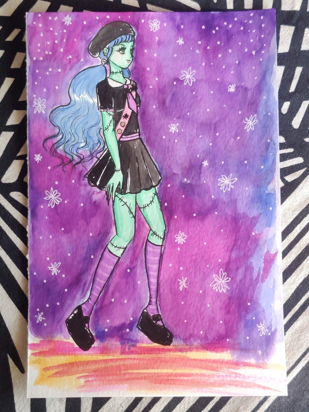 Original Watercolor Ghould Scout Spooky Girl Scout Drawing Painting ...