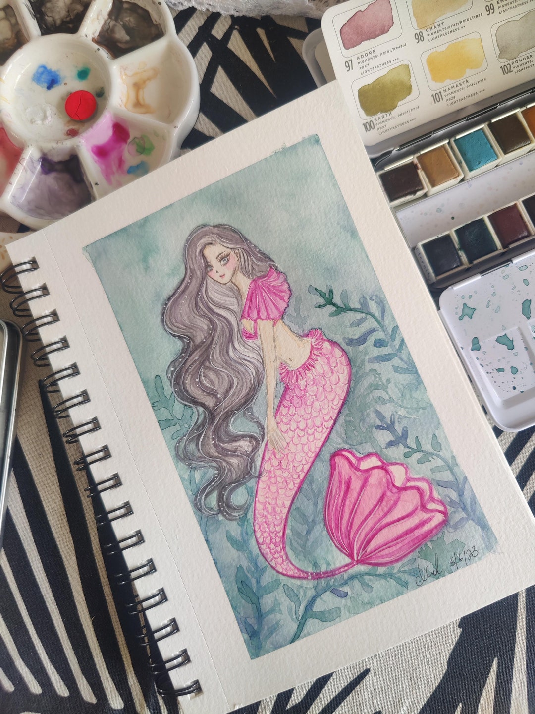 Original Mermay Mermaid Watercolor: "mushroom" Unframed Art (5.5x8.5 In ...