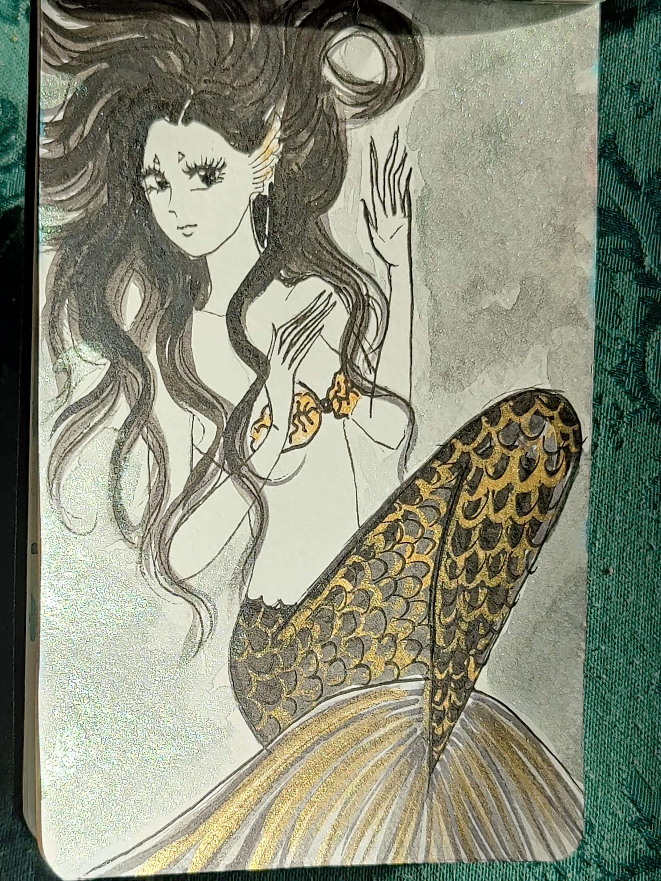 Original Watercolor Drawing Painting Halloween Cryptid Mermaid - Etsy