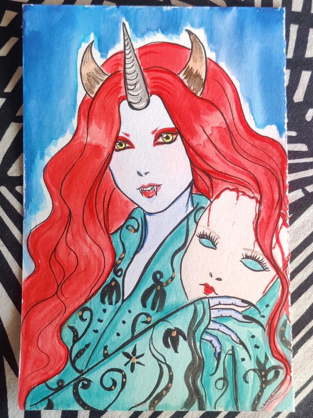 Original Watercolor Yokai Amanojaku Spooky Ghoul Ghost Drawing Painting ...