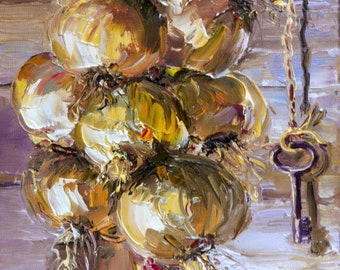 Onion Painting Original Art, Vegetable Oil Painting, Kitchen Decor ...