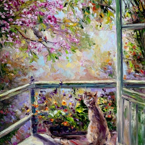 Spring Garden Paintings on Canvas Original Art Bird and - Etsy