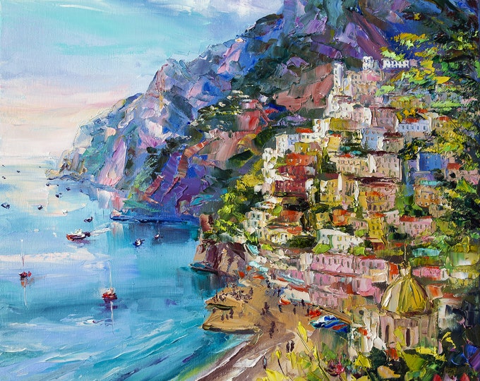 Positano Seascape Paintings on Canvas Original Art Amalfi - Etsy