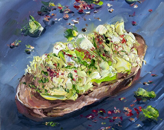Avocado Toast Painting Original Art, Food Art Painting, Kitchen Wall ...