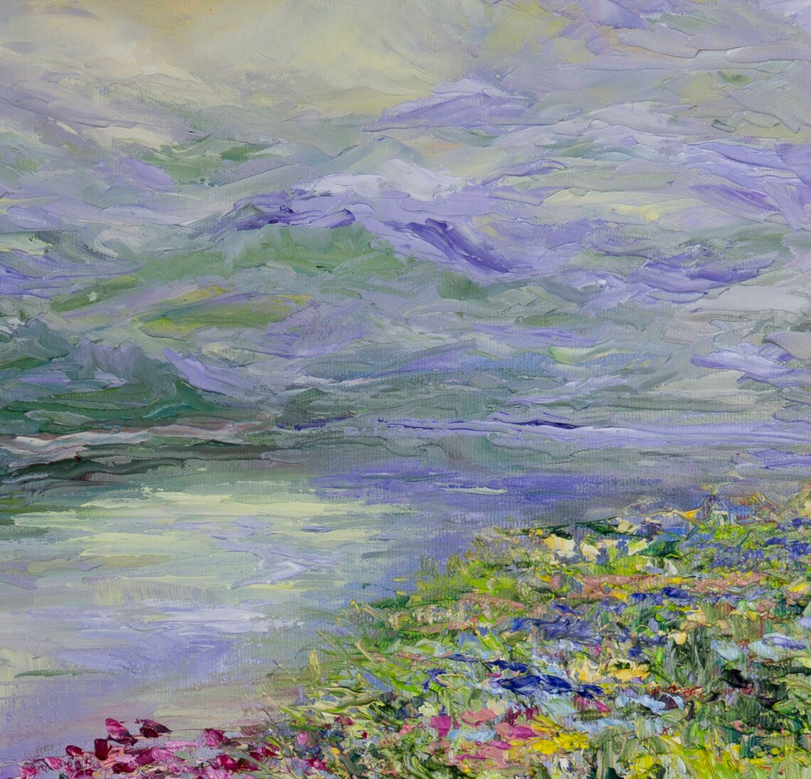 Abstract Lake Paintings on Canvas Original Art Wildflowers - Etsy