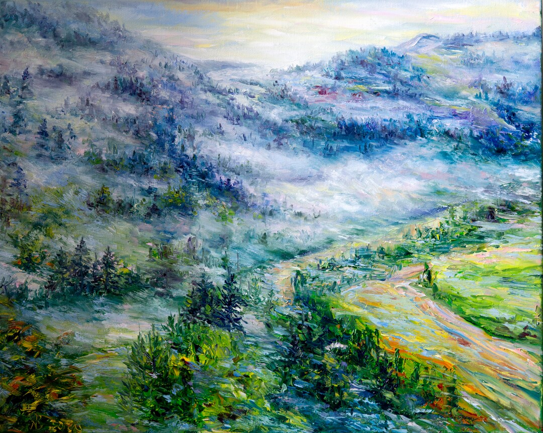 Fog Oil Painting Foggy Mountains Abstract Painting Forest - Etsy