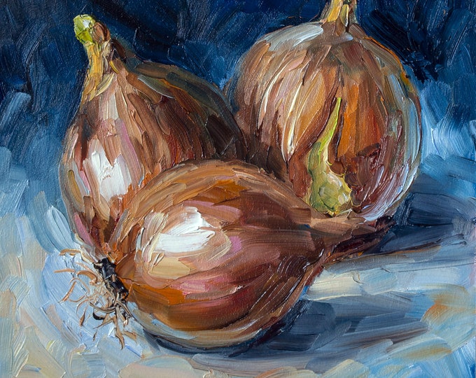 Onion Painting Original Art, Vegetable Oil Painting, Kitchen Decor ...