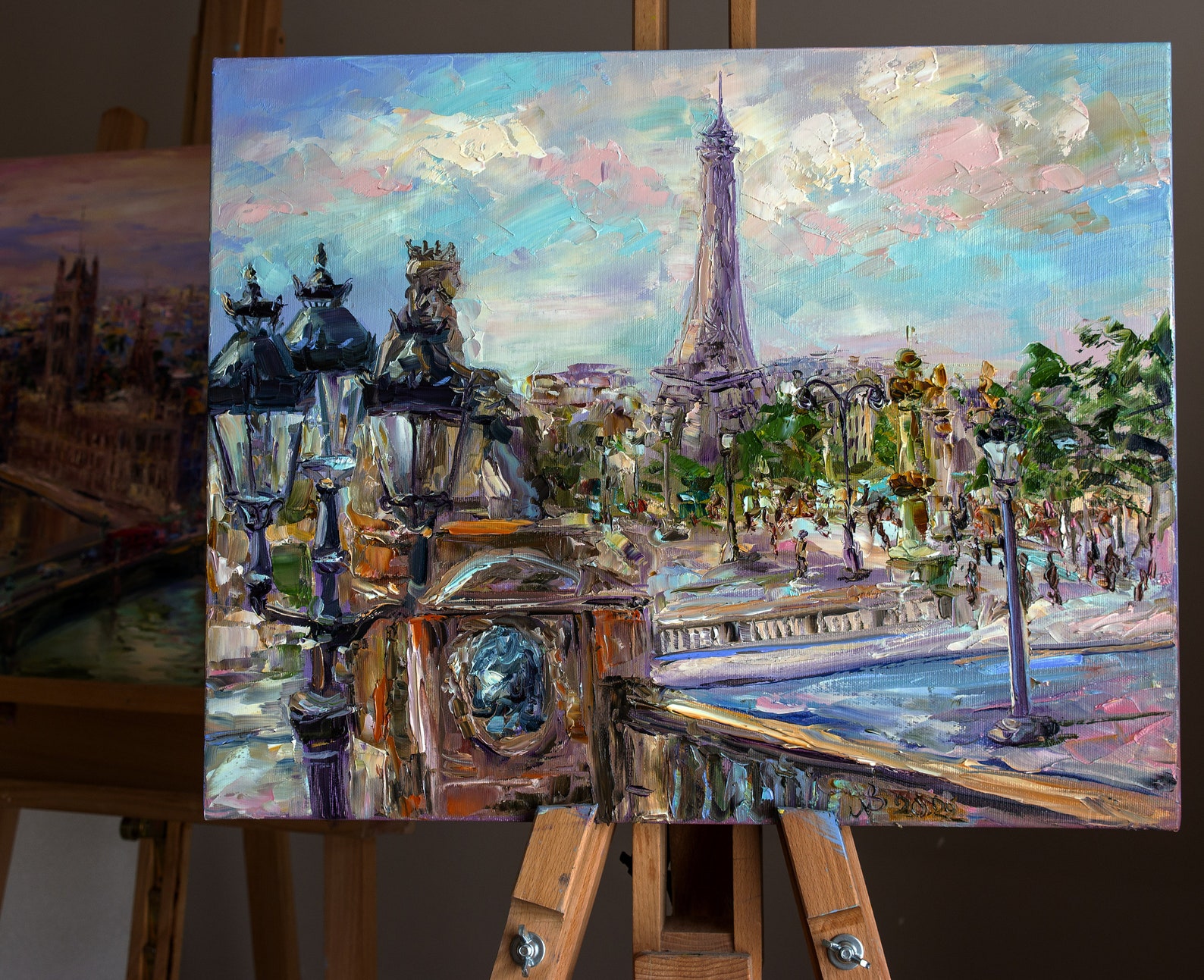 Paris Paintings on Canvas Original Art Eiffel Tower - Etsy