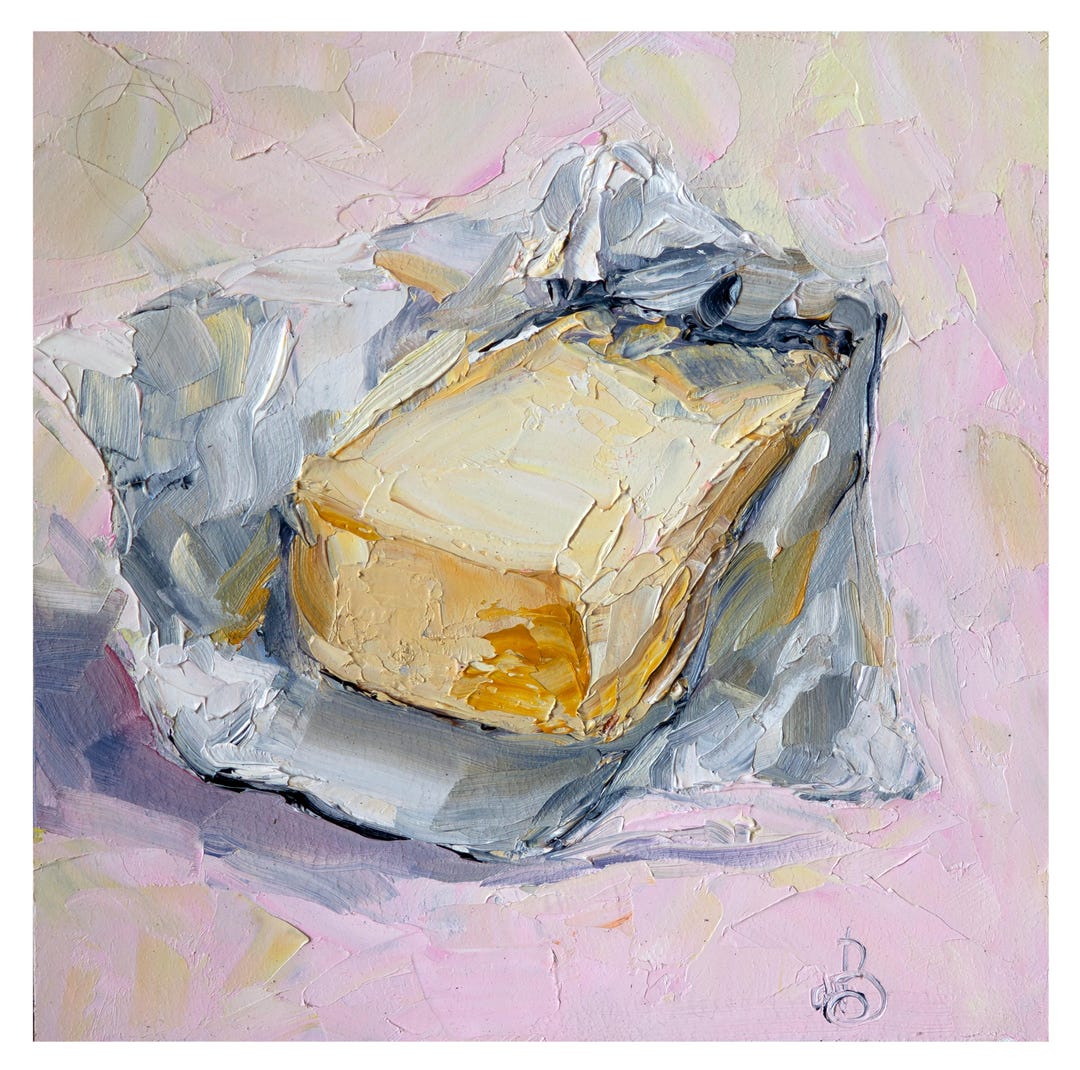 Irish Butter Painting Original Art, Impasto Food Artwork by Bondareva ...