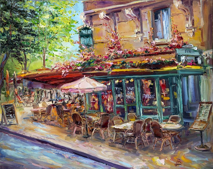 Paris Cafe Original Oil Painting on Canvas, French Cityscape Wall Art ...