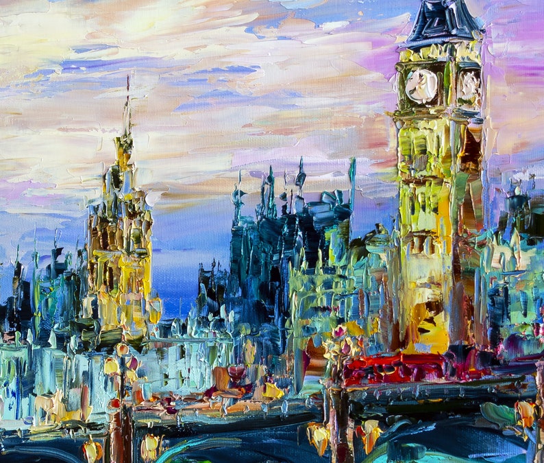 Evening London Oil Painting on Canvas Big Ben Painting - Etsy
