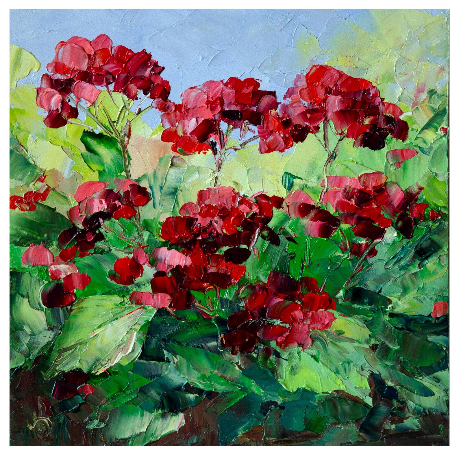 Geranium Painting, Floral, Original Art, Impasto, Oil Painting, Small ...