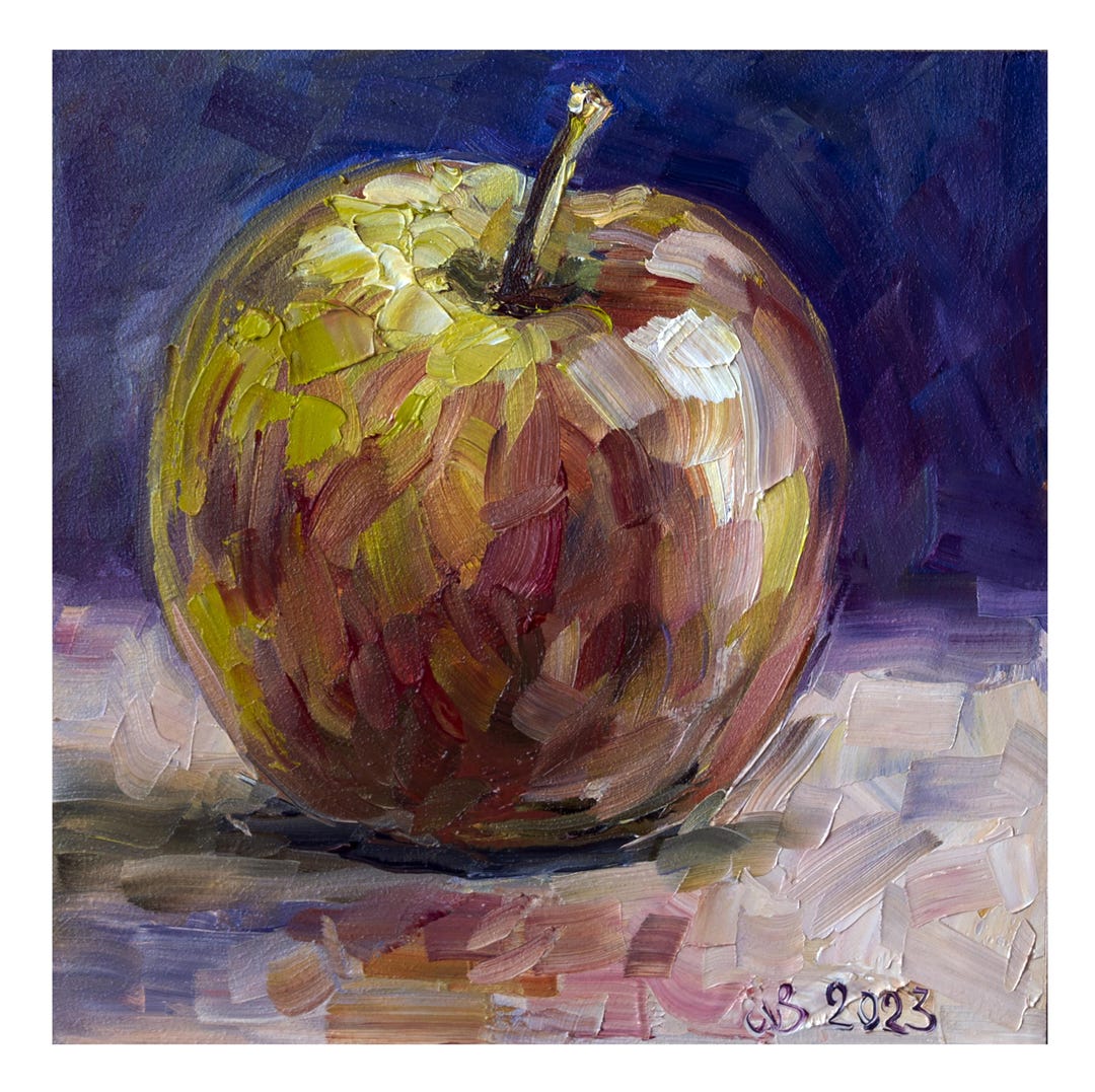 Apple Painting Fruit Original Art, Small Oil Painting 8 by 8 Inches by ...