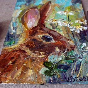 Bunny Rabbit Painting, Impasto Original Art, Gift for Kids Room Decor ...