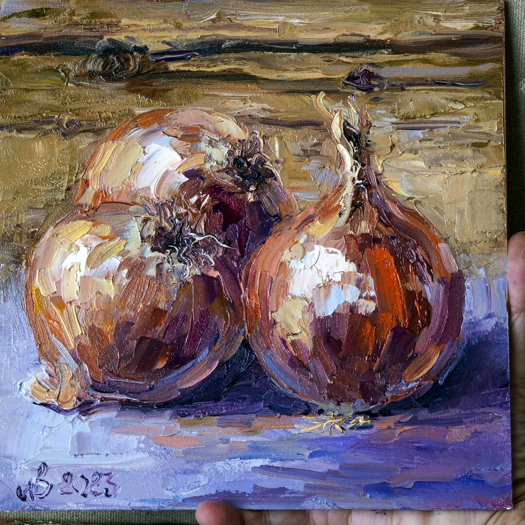 Onion Painting Original Art, Vegetable Oil Painting, Kitchen Decor ...