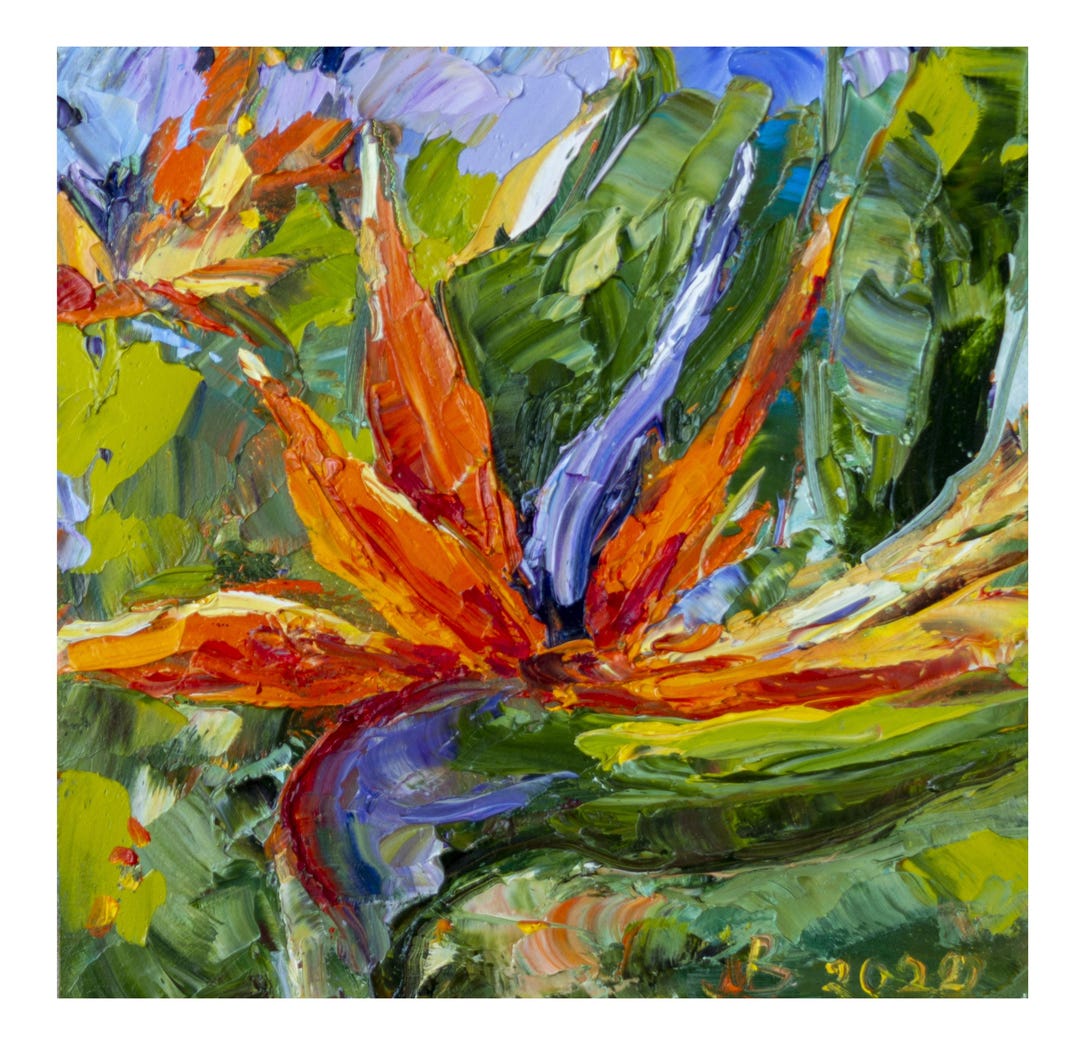 Strelitzia Flower Painting : Original Impasto Painting, 8x8 - Etsy