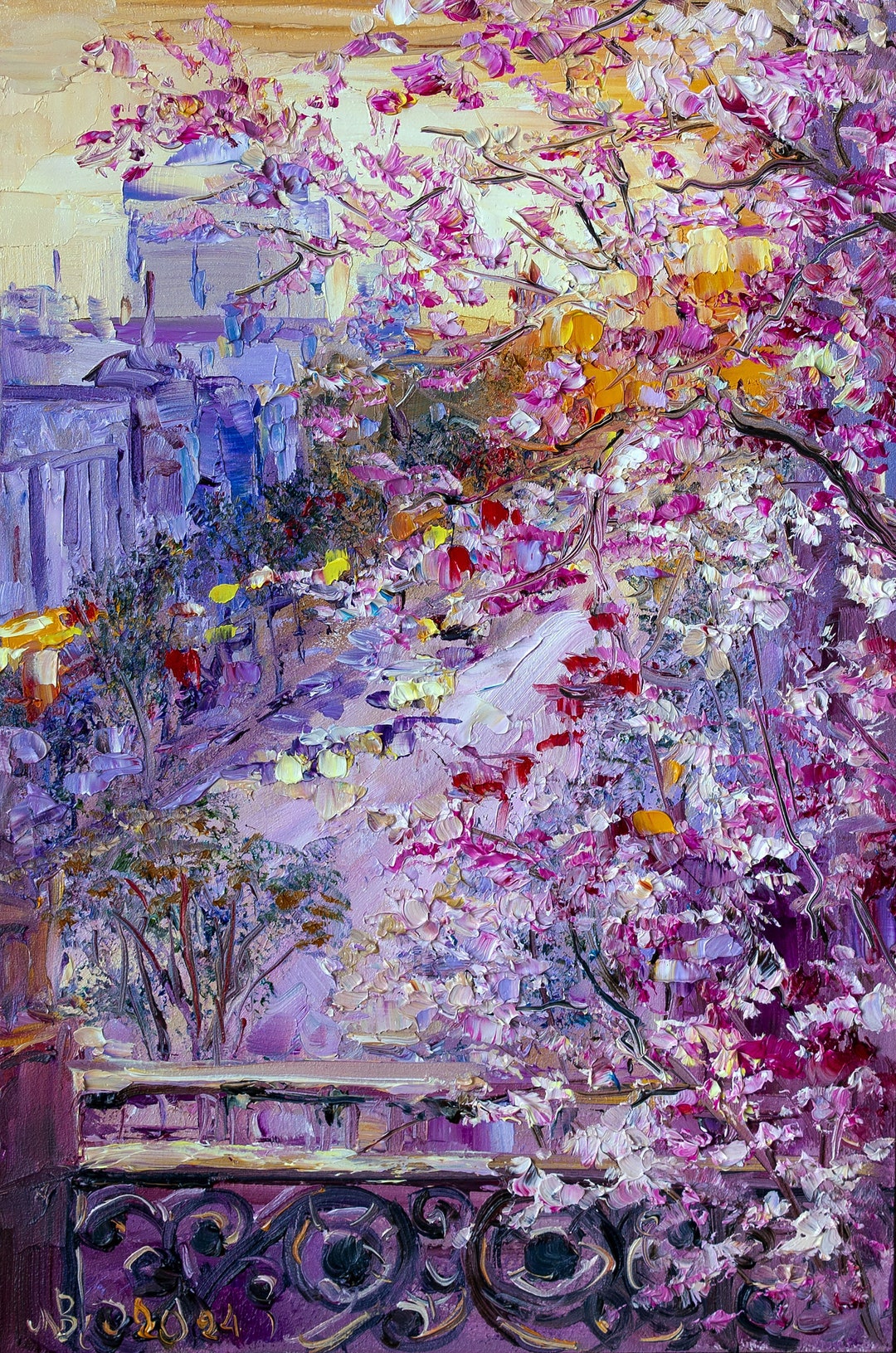 Spring Kyiv Painting Original Art, Blooming Trees Painting ...
