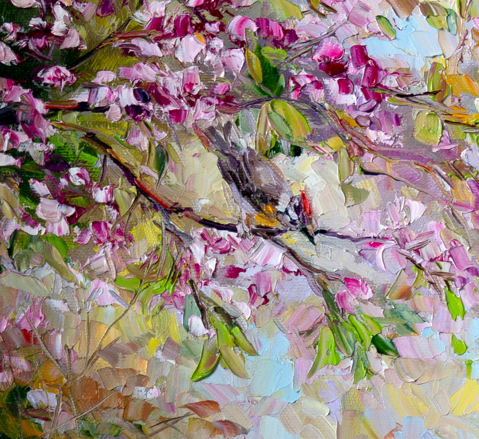 Spring Garden Paintings on Canvas Original Art Bird and - Etsy