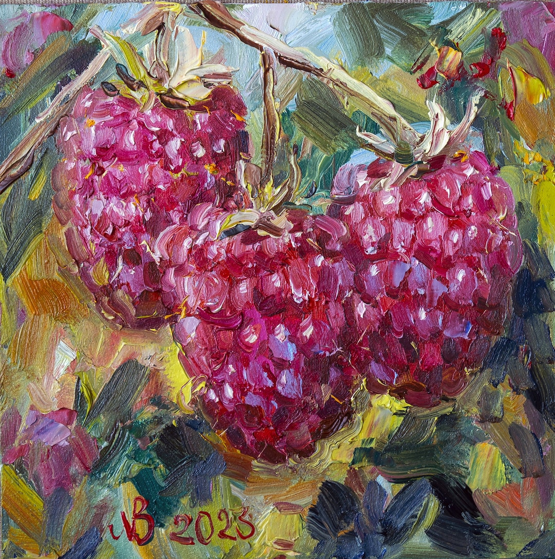 Raspberry Painting Original, Fruit Original Art, Berry Painting ...