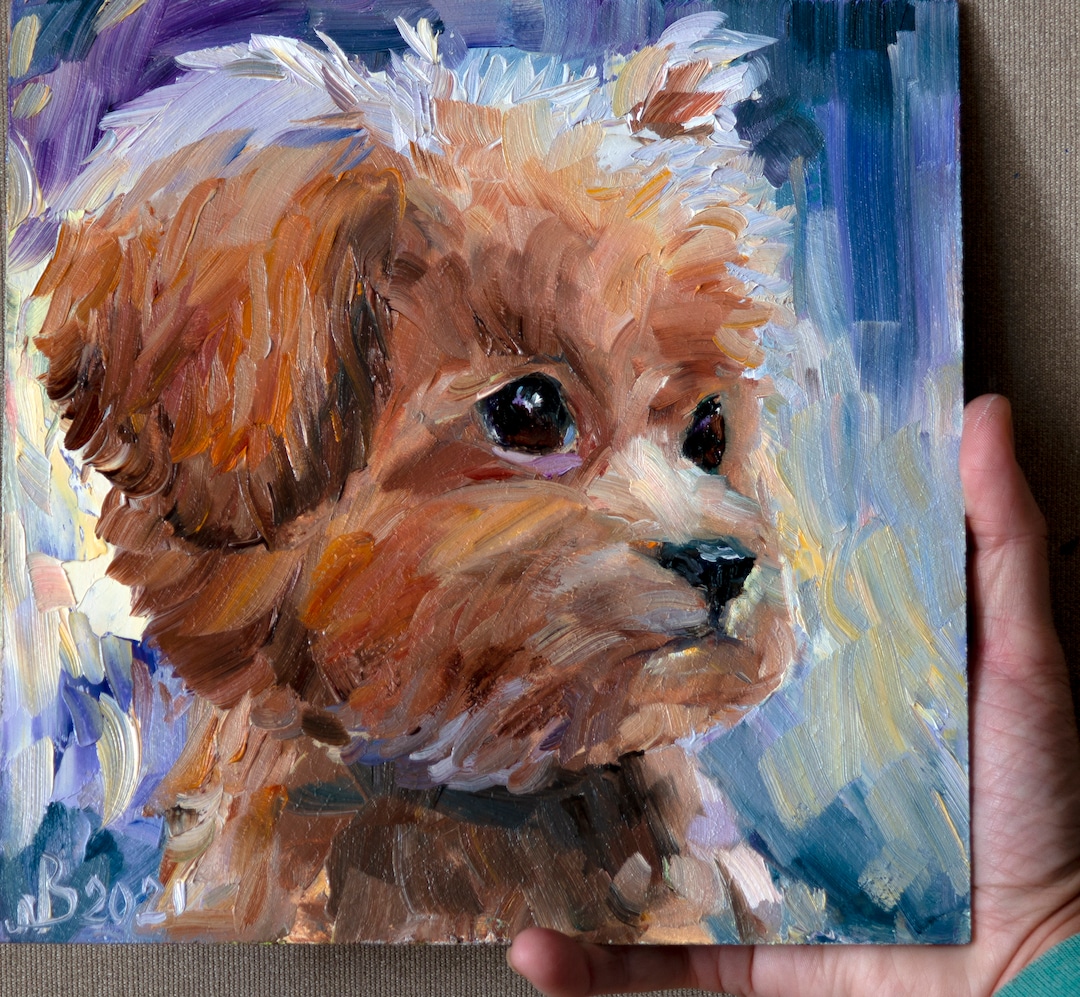 Portrait Cute Puppy Painting, Original Art, Impasto Small Oil Painting ...
