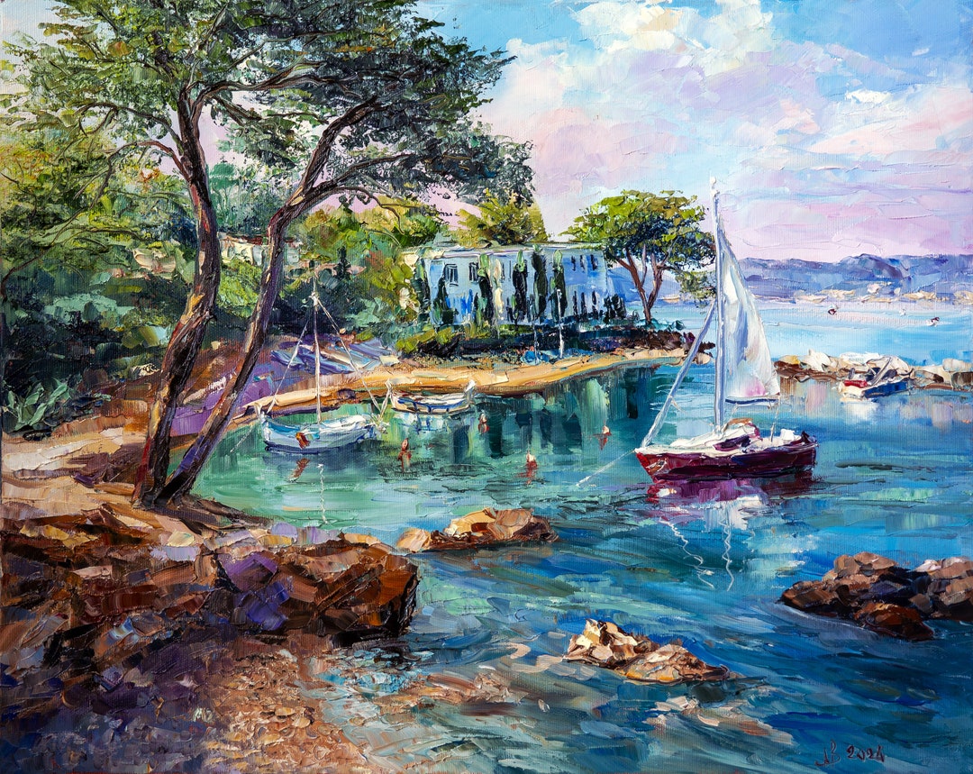 French Riviera Original Art, Impressionist Oil Painting on Canvas - Etsy
