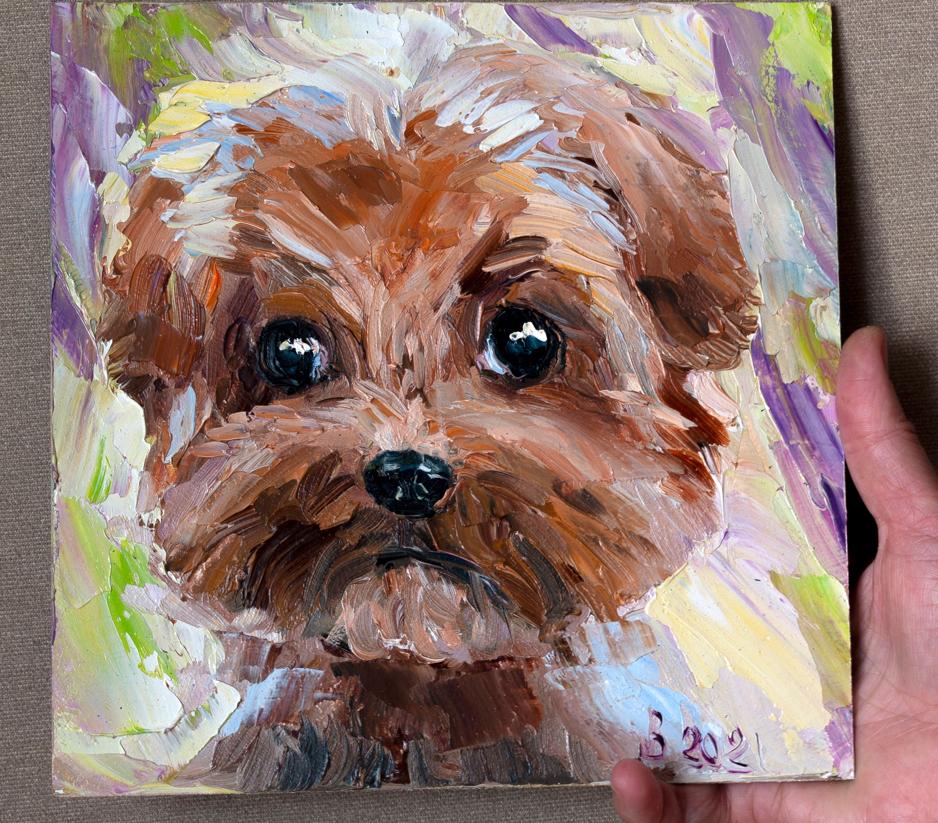 Portrait cute puppy painting Original art impasto small oil | Etsy