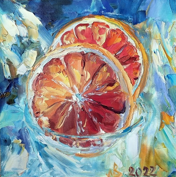 Grapefruit Painting Original Art Citrus Fruit Art Painting - Etsy